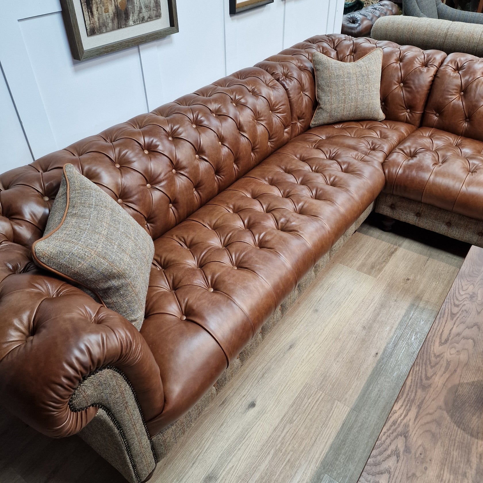 Buck | Beige Harris Tweed & Leather - Corner Sofa | Rydan interiors ...