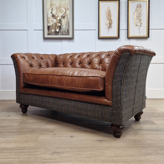 Berwick Harris Tweed & Leather Sofa | Grey & Blue Herringbone | Rydan ...