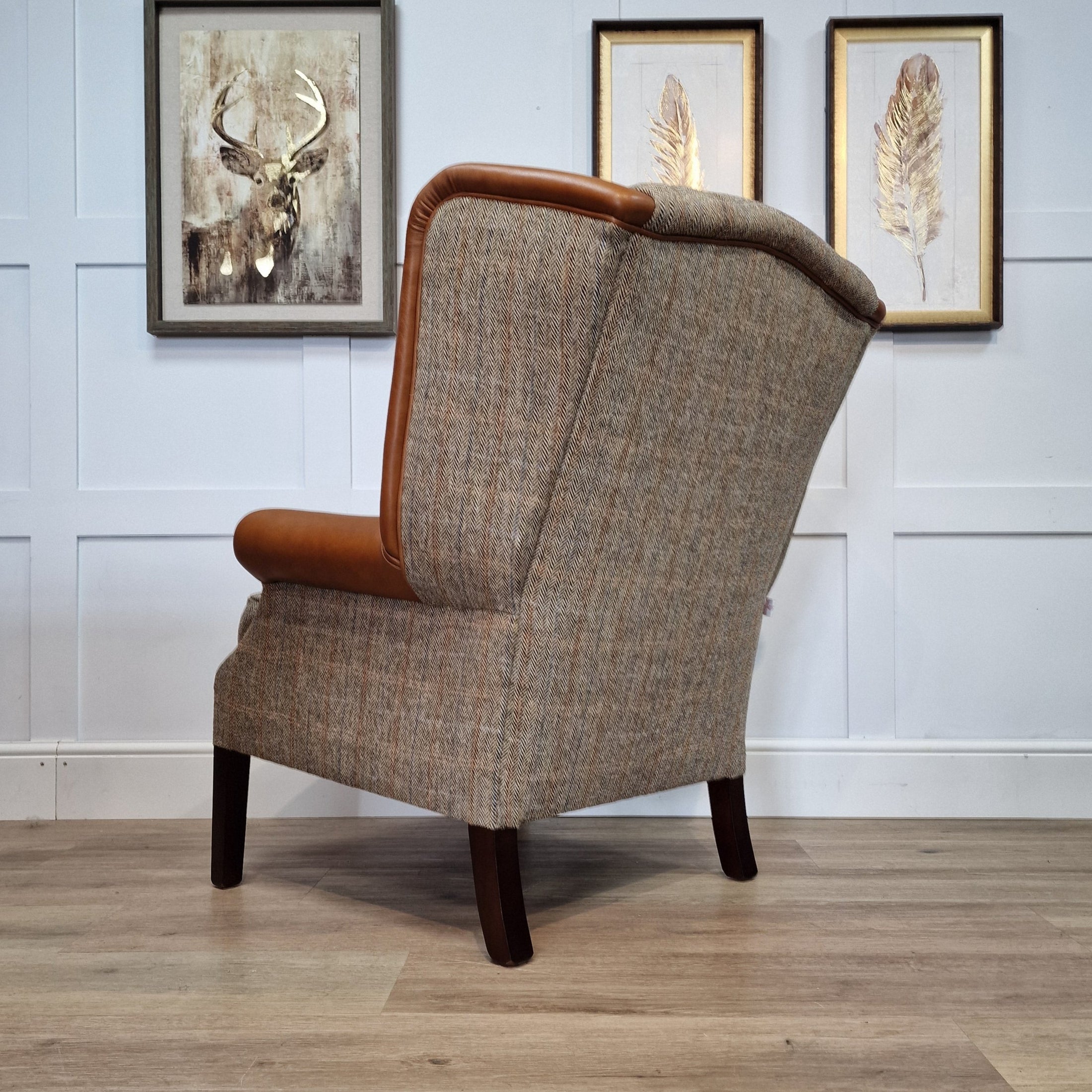 Skye Harris Tweed & Leather Armchair - Colour: Beige & Brown | Rydan ...